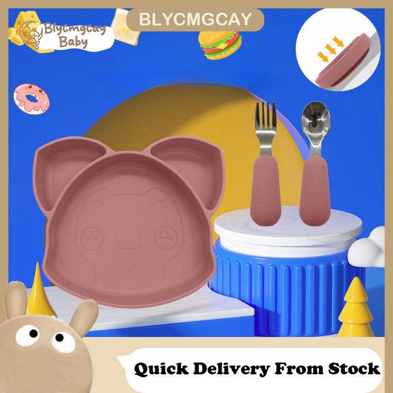 3Pcs Silicone Baby Fox Plate Bottom Suction Divided Plate Silicone Fox ...