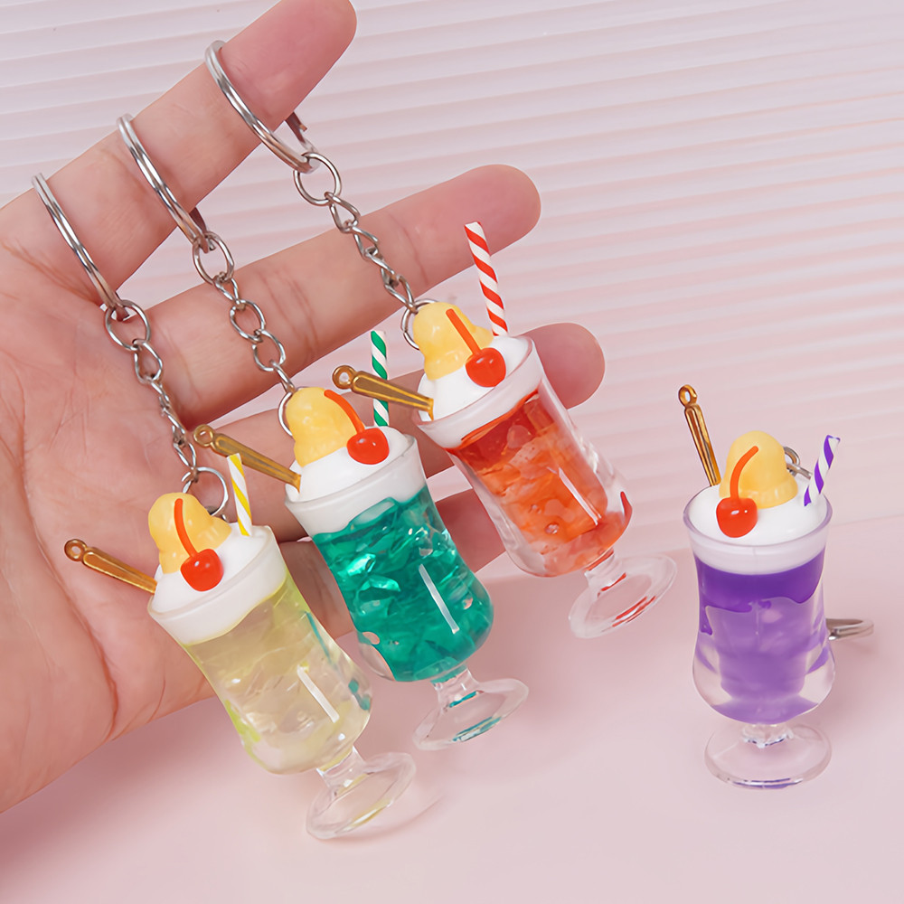 Fashion Fruit Milk Tea Cup Keychain Ice Cream Fruit Juice Drink Pendant ...