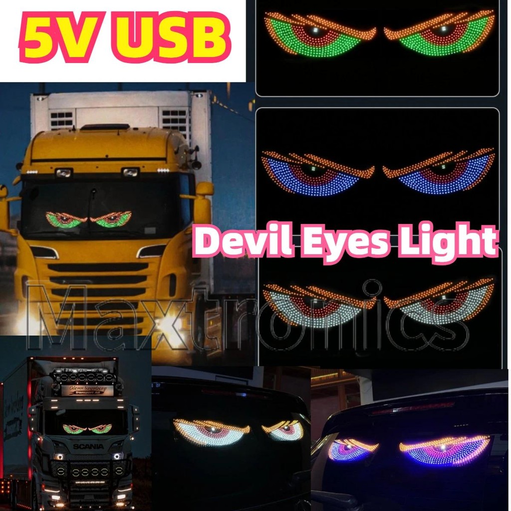 2pcs 5v Dynamic Devil Eyes Light For Cars LED Matrix Pixel Panel RGB ...