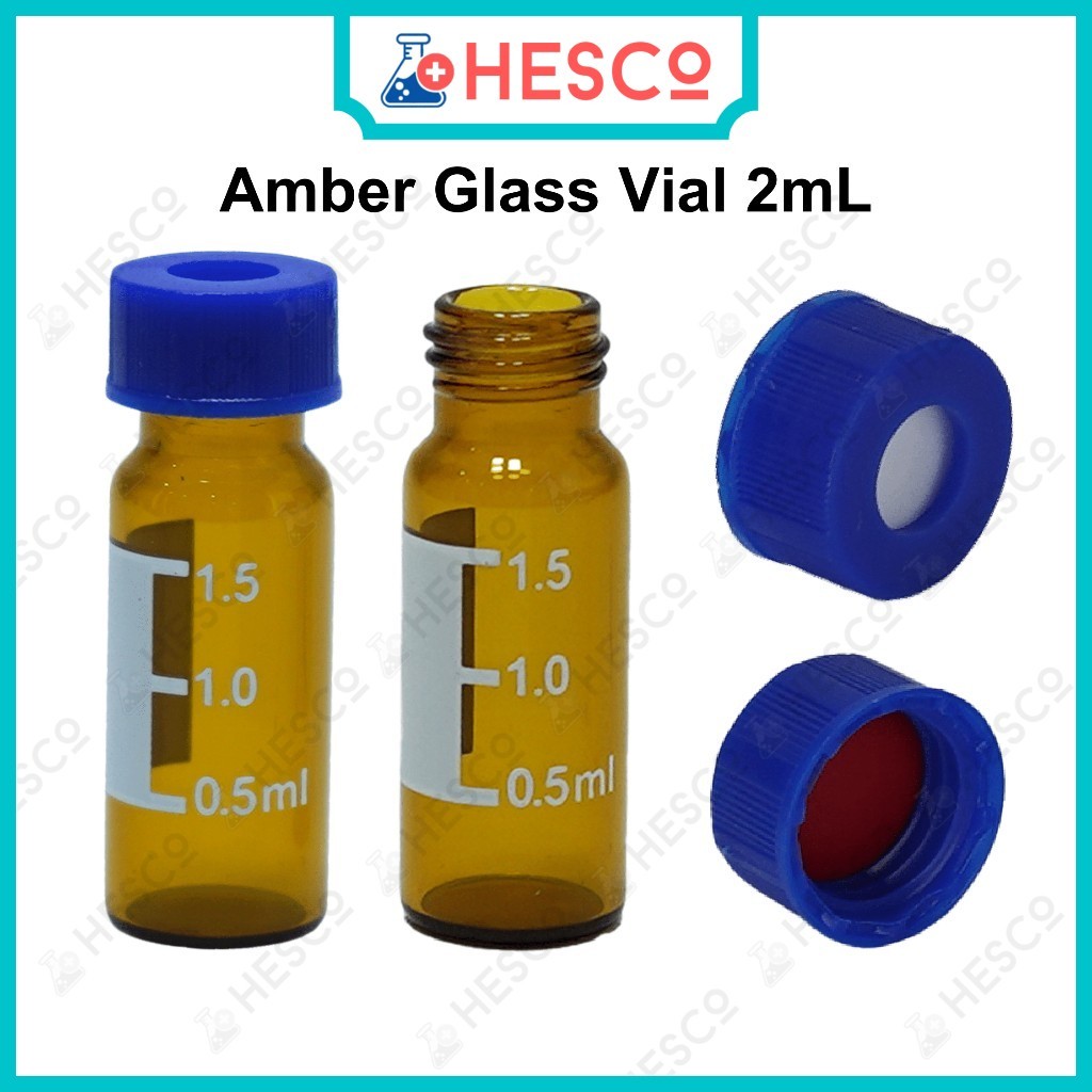 Amber Glass Vial Botol Kaca 2mL with Blue Cap, Non-Sterile, 100pcs ...