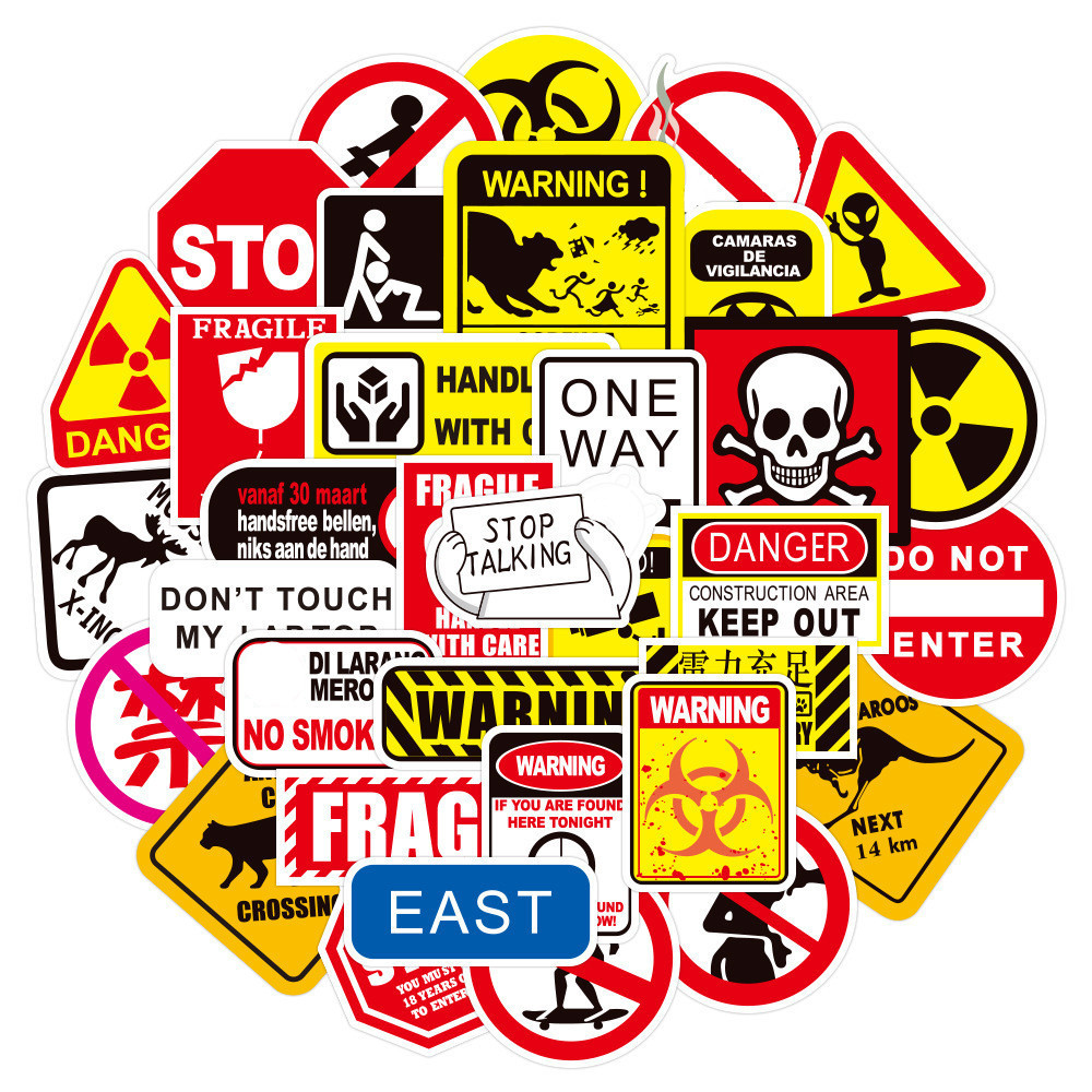 50Pcs/Set Warning Sign Warning Marks Caution Series 01 Stickers DIY ...