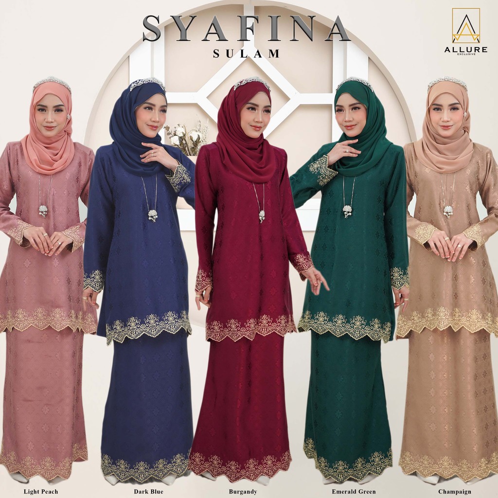 Allure Exclusive Set Baju Kurung Sulam Syafina 2025 Jaquard Silk Ibu Anak Sedondon | Shopee Malaysia