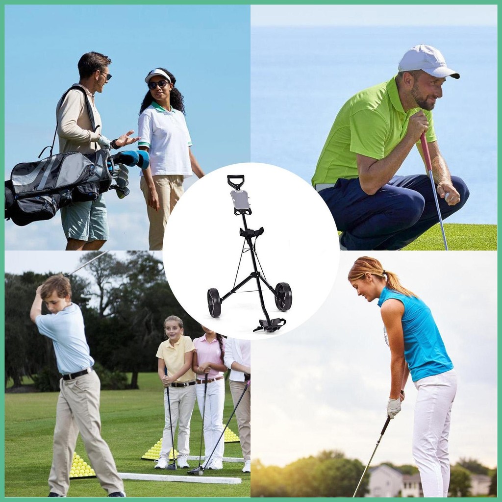 Golf Bag Push Cart Iron Foldable Trolley 2 Wheel Lightweight Portable ...