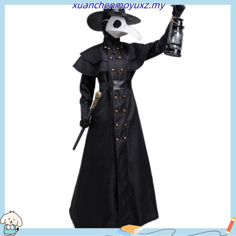 Plague Doctor Cosplay Costume Halloween Medieval Hooded Robe Mask Hat ...
