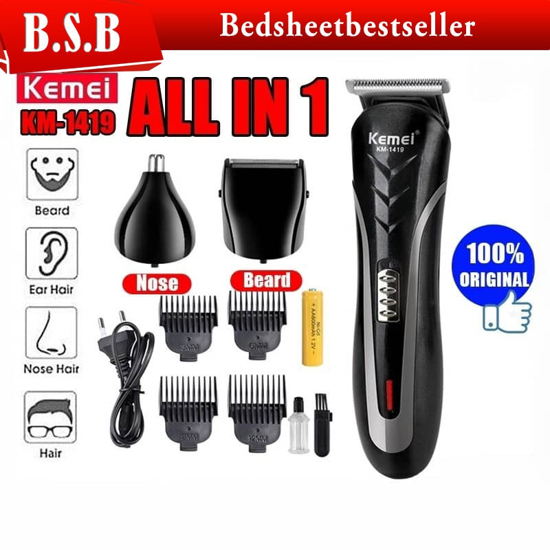 ORIGINAL KM-1419 KEMEI Men Rechargeable 3 in 1 Hair Trimmer Clipper Razor Nose Beard Shaver ...