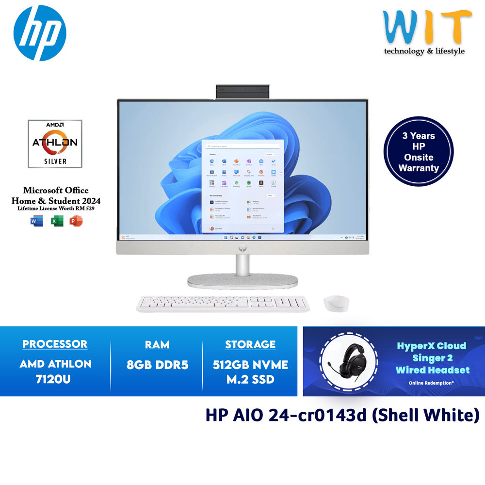 HP AIO 24-cr0143d (AMD Athlon Sliver/8GB RAM/512GB SSD/23.8" FHD/Office ...