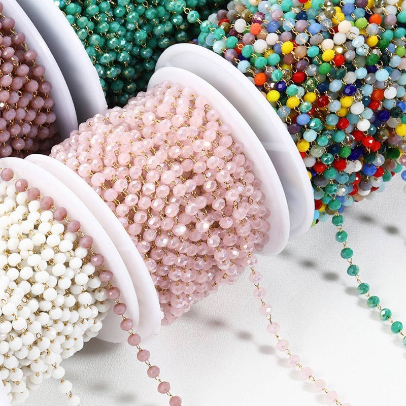 1.0m Stainless Steel Crystal Chain 3.6mm Mixed Color Crystal Beaded ...