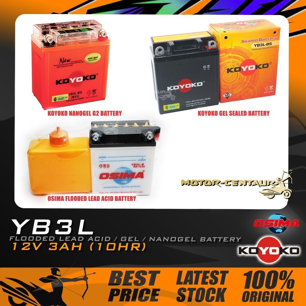 BATERI BASAH MOTOSIKAL OSIMA FLOODED CELLS LEAD ACID / KOYOKO NANOGEL ...
