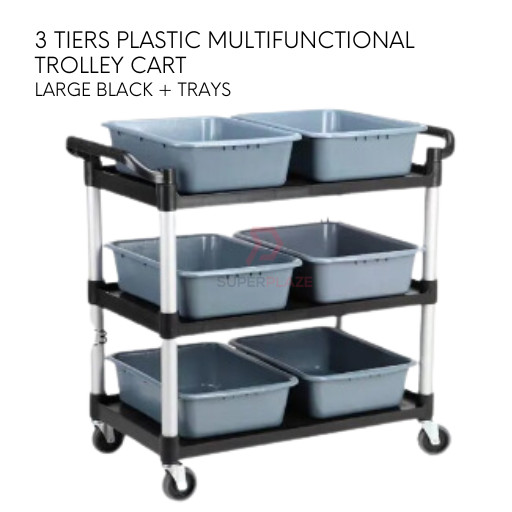 Large Black Plus Trays 3 Tiers Plastic Multifunctional Food Court ...