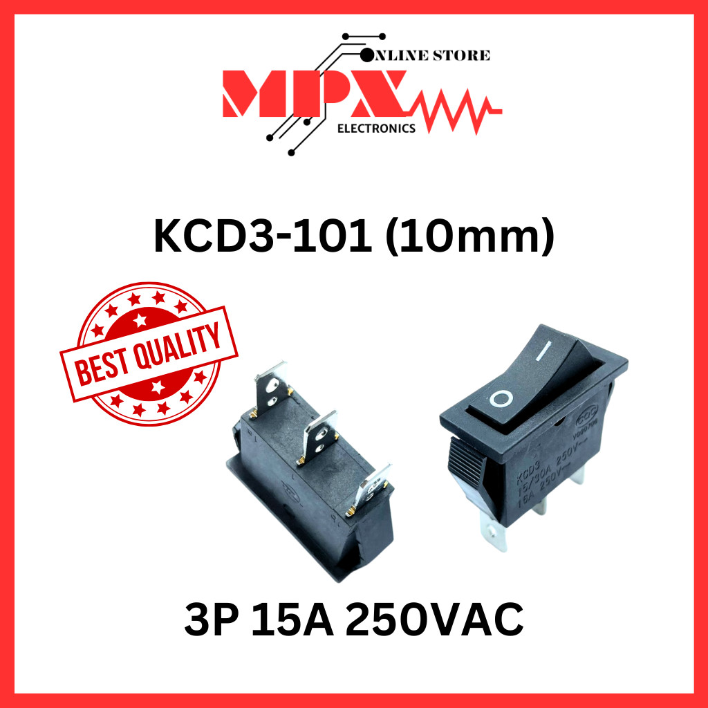 3 Pin KCD3-101 On/Off Rocker Switch SPST 15A/250V (Black) | Shopee Malaysia