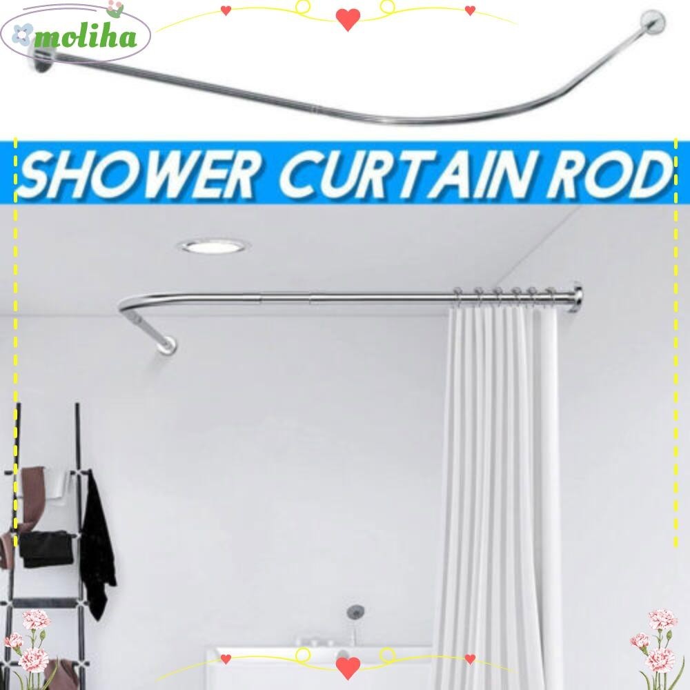 MOLIHA Curved Bath Pole, L Shape Wall Mounted Shower Curtain Pole Rail ...