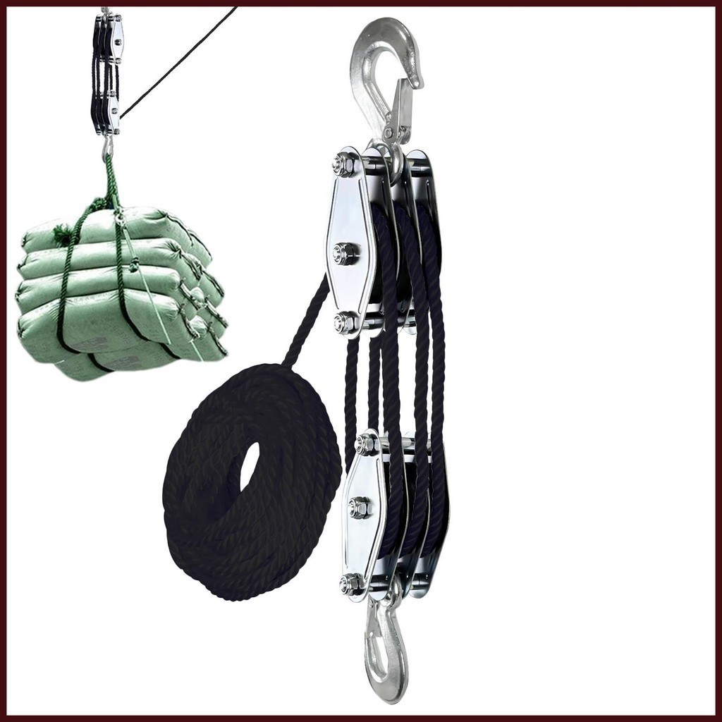 Pulley Hoist Block and Tackle 2200 Lbs Breaking Strength 50ft Ratchet ...