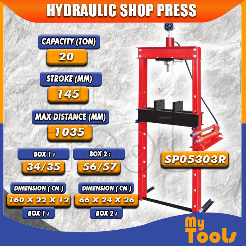 Mytools Ezylif Hydraulic Shop Press SP05303R | 20 TON | C/W Pressure ...