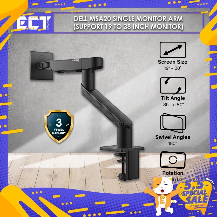 Dell MSA20 Single Monitor Arm Support 19 to 38 inch Monitor with Cable ...