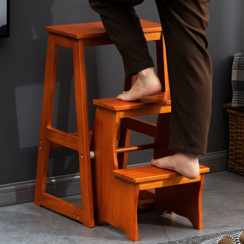 Solid Wood Folding Step Stool Household Three-Step Step Stool Dual ...