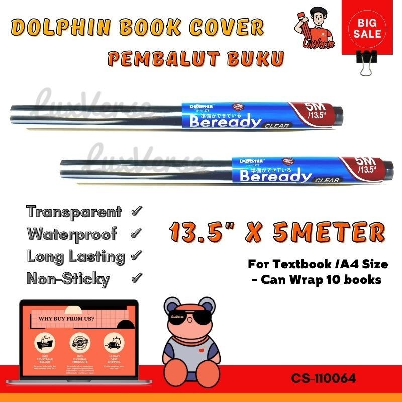 Dolphin Book Wrapper PVC Clear 5meter Plastic Pembalut Buku / Book Roll ...