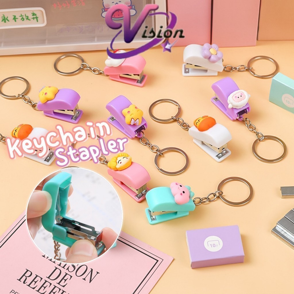 Mini Cute Keychain Stapler Portable Cartoon Book Paper Binder Machines ...