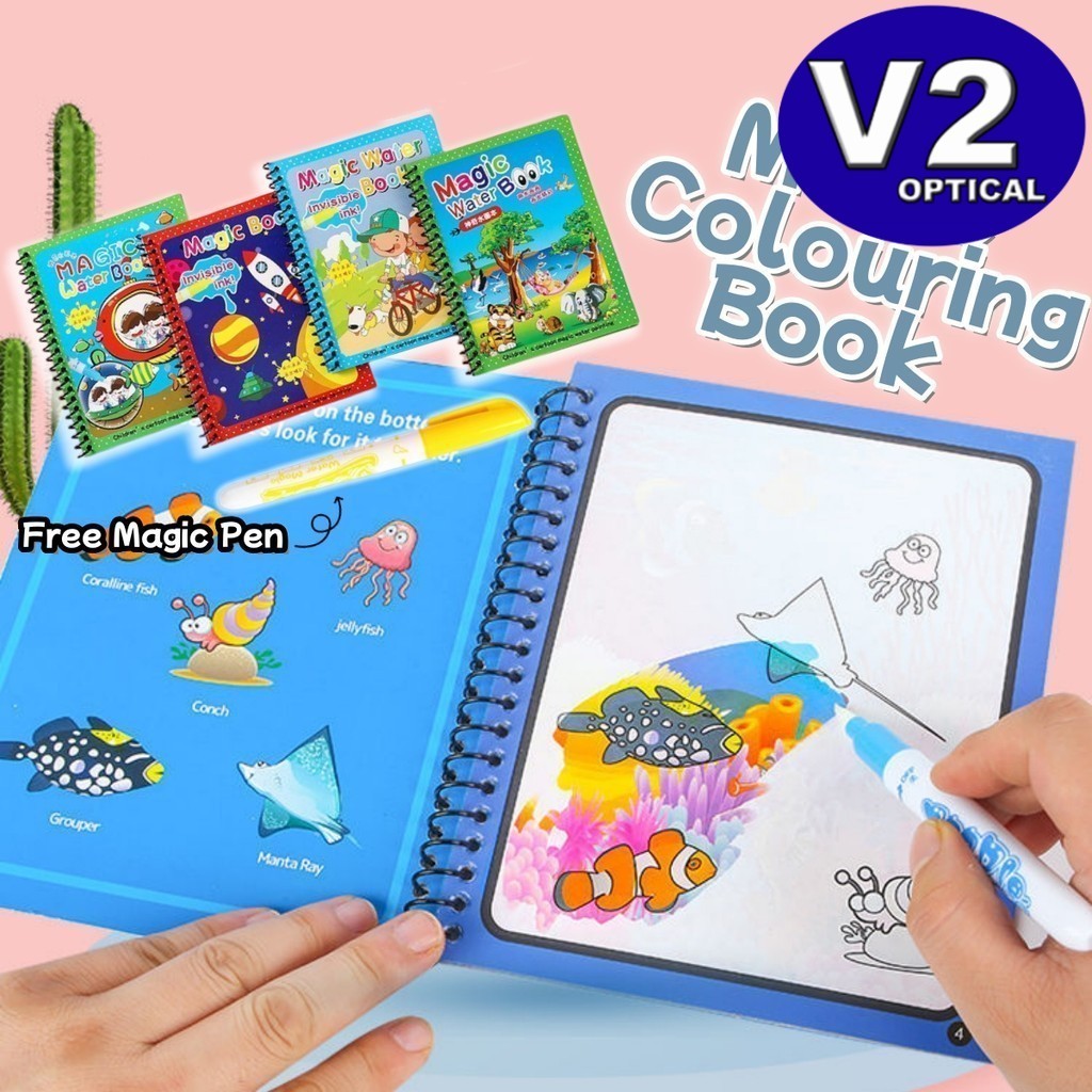 Kids Magic Water Book Children Drawing Colouring With Water Pen ...