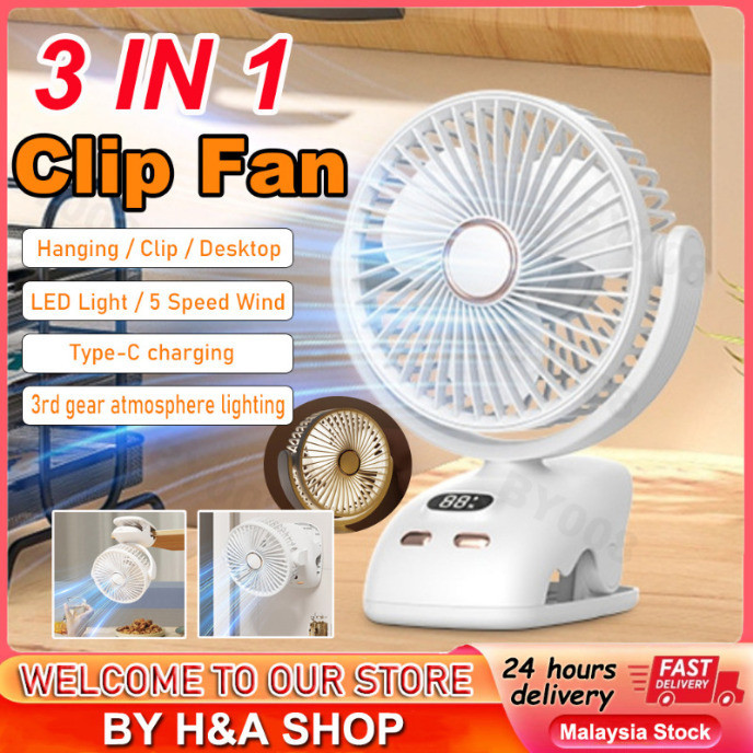 15000mAh Portable Fan Clip Fan Light LED Digital Fans 5 Speed Strong ...