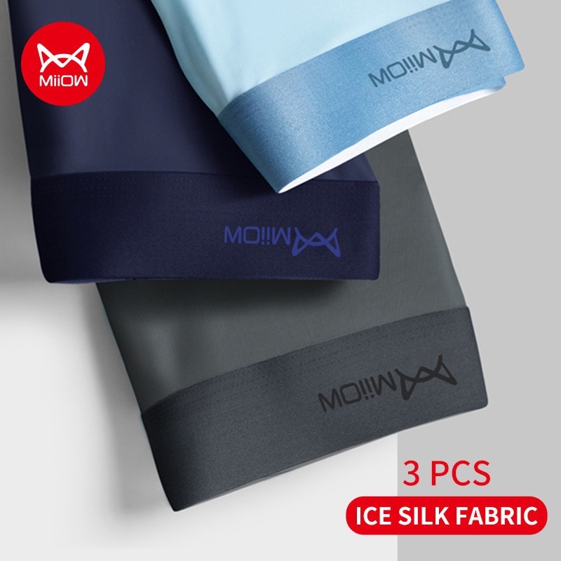MiiOW 3Pcs Ice Silk Men Underwear Boxers 3A Breathable Crotch Man Underpants Graphene ...