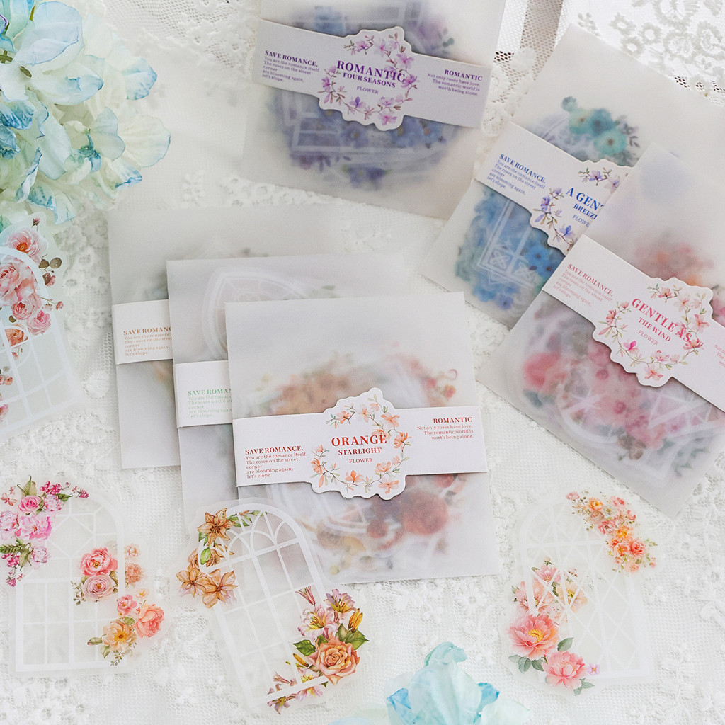 ENWEI 20 Pcs [Window Sill Series] Flowers Journal Stickers Butter Paper ...