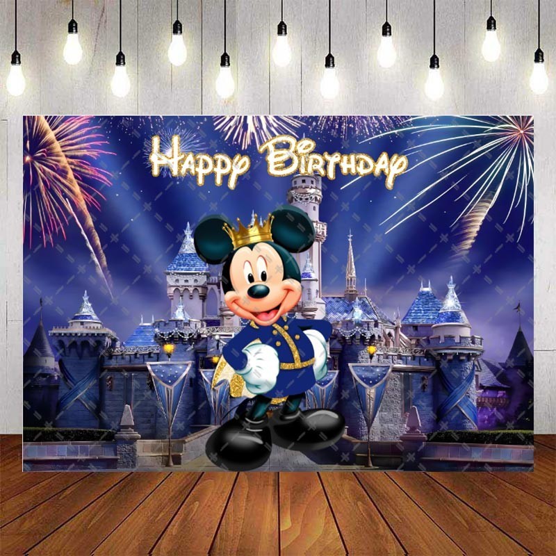 Royal Mickey Prince Party Photography Backdrop Night Fireworks For Boy ...