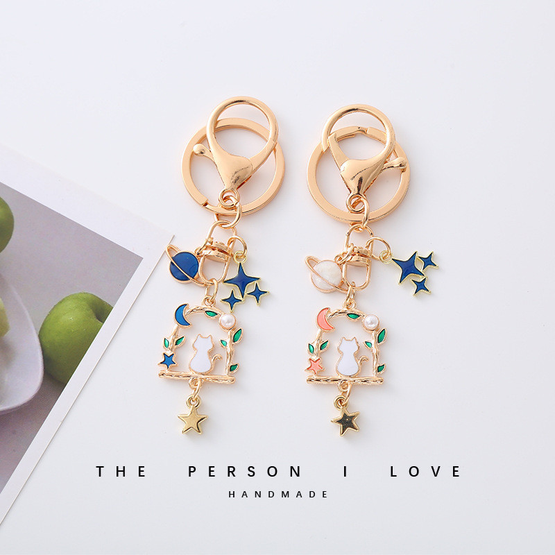 Starry Sky Cat Keychain Exquisite Cartoon Pendant Couple's Best Friend ...