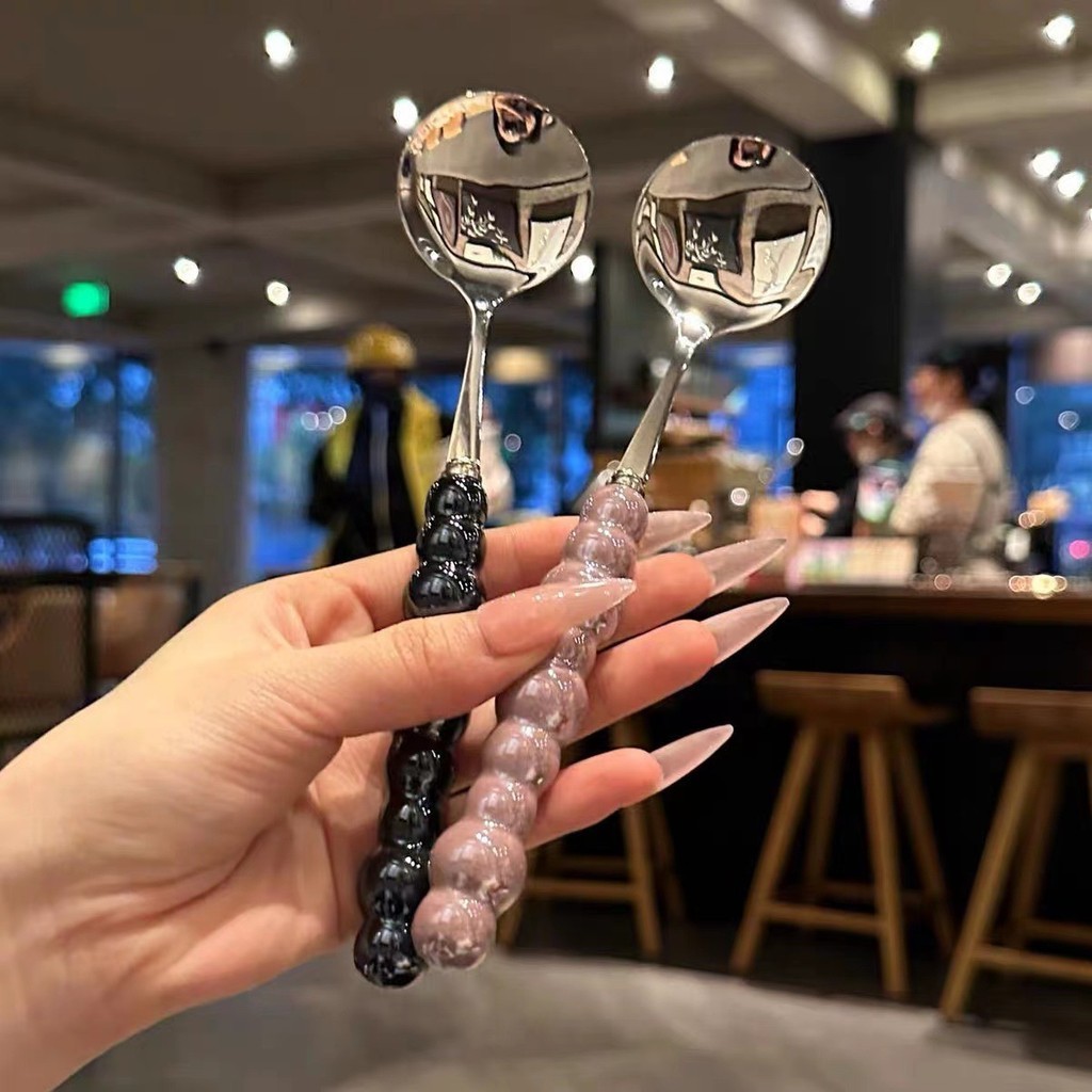 Western restaurant steak spoon Stainless steel pearl spoon high-end ...