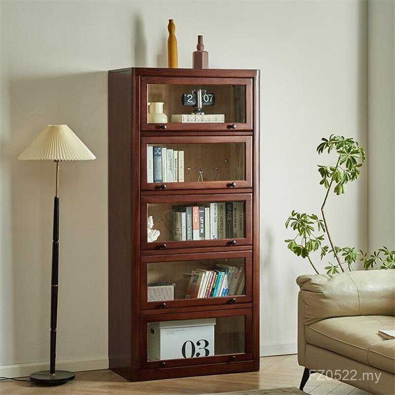 Locking Bookshelf Back Wall Solid Wood Living Room Bay Window Standing ...