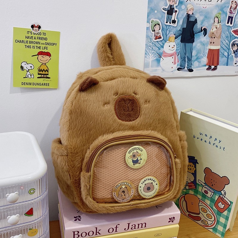 New Capibala Backpack Autumn Winter Plush Capybara Bag Cartoon Portable ...