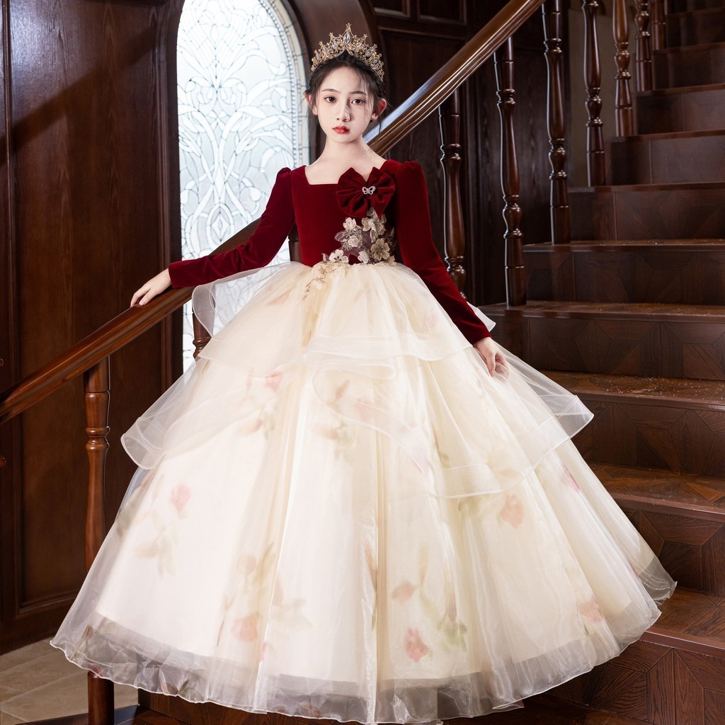 Girls' Dress High-end Light Luxury Niche Red Children Piano Performance ...