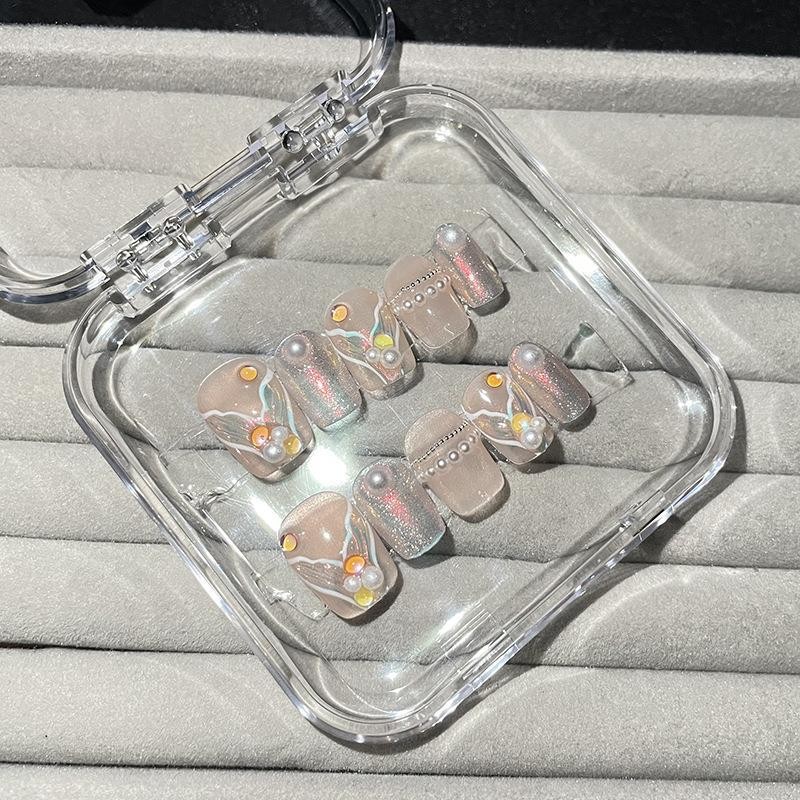 Musim panas beku mutiara Mermaid buatan tangan UV kuku kecantikan palsu ...