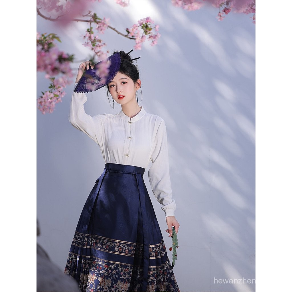 [Bunga Mekar Biru] 2024 Set Hanfu Tiruan Satin Baharu Brokat Emas ...