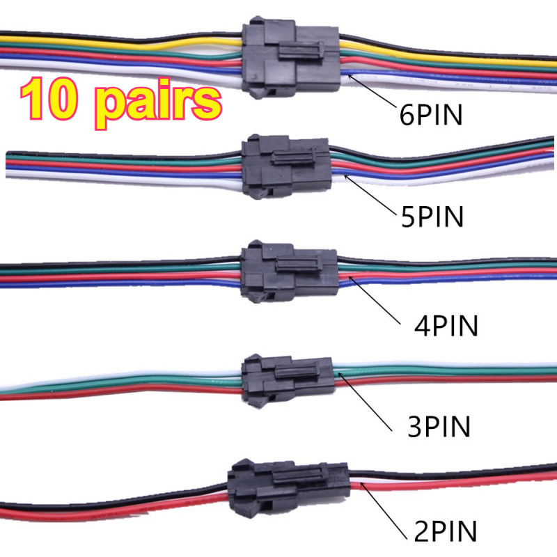 10 pairs 2pin 3pin 4pin 5pin 6Pin led connector Male/female JST SM 2 3 4 5 6Pin Plug Connector ...