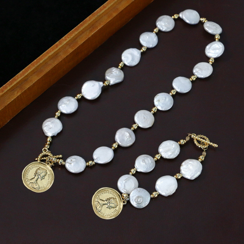 Kalung Mutiara Air Tawar Asli Baroque untuk Wanita Loket Syiling Emas ...