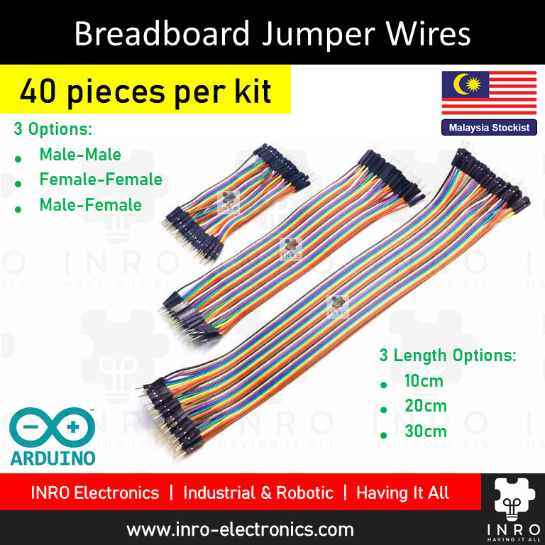 [40pcs] Jumper Wires, Dupont Wires, Breadboard Wires, 10cm, 20cm, 30cm ...