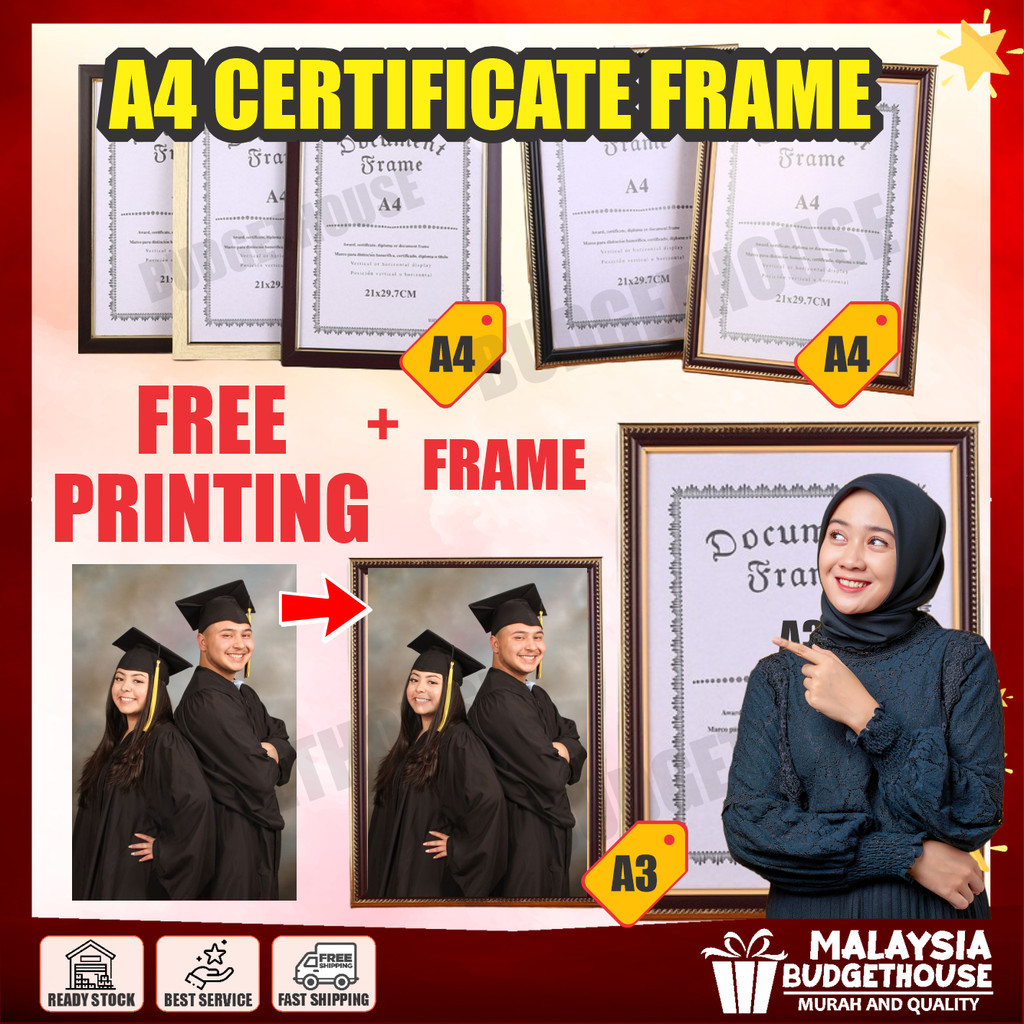 A4 Frame (Frame Only / Frame + Printing) Certificate / Document ...