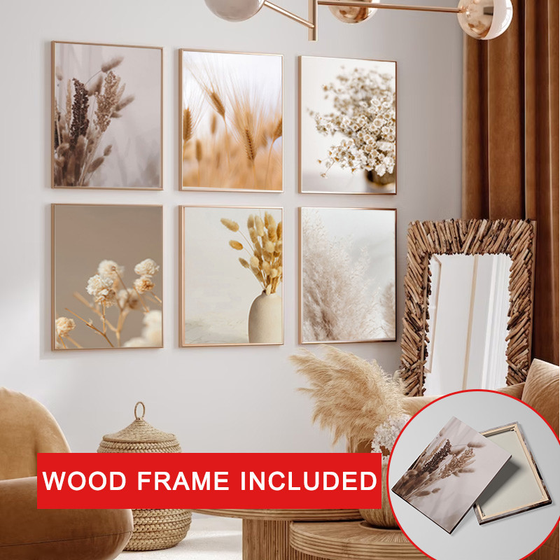 （With Frame）White Beige Cream Simple Wall Frame Flower Art Frame Nordic ...