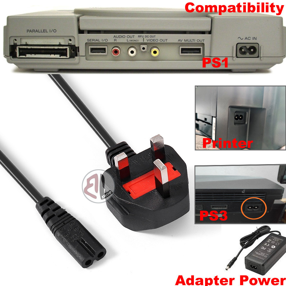 1.5M UK Power 3 Pin To 2 Pin Plug C7 Figure 8 C8 Power Cord Cable For ...