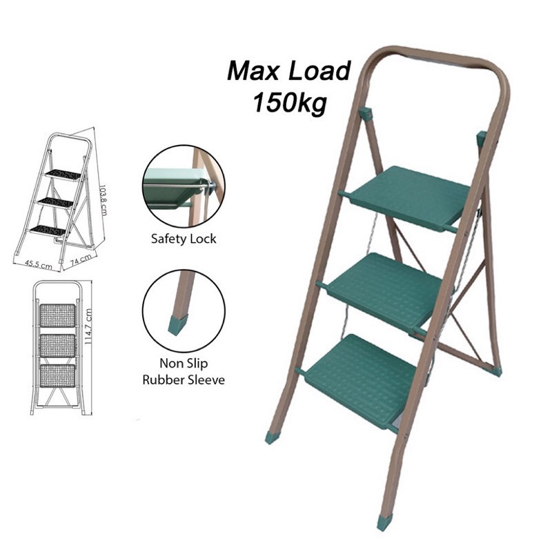 TOP POINT 3 Step Foldable Steel Ladder (Max Load 150KG) Steps Ladder ...