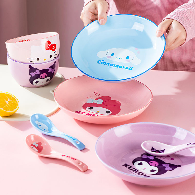 Kuromi My Melody Cinnamoroll Hello Kitty Pachacco Kids Bowl and Plate ...