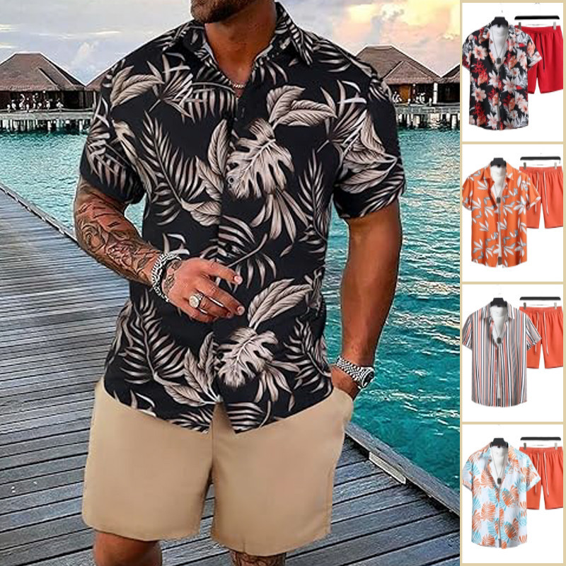 Men's Hawaiian Ootd Floral Shirt and Shorts 2 Piece Outfits Sets Casual ...