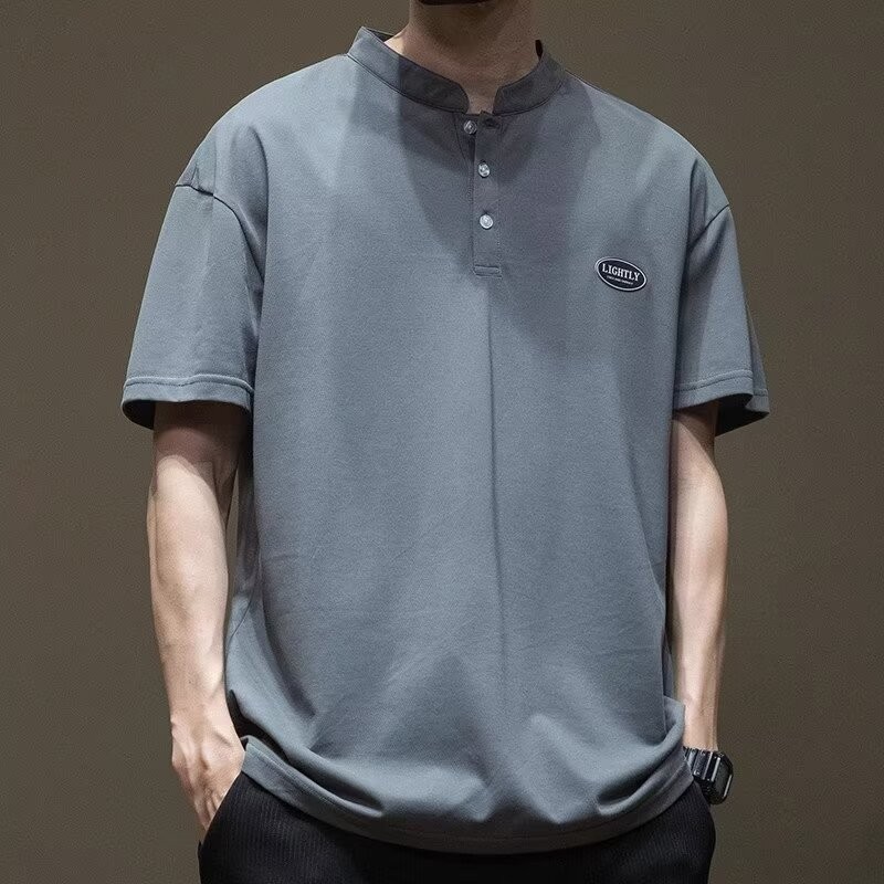 [3 Colors] Men's Casual Loose Chinese Collar Short Sleeve Half Button ...