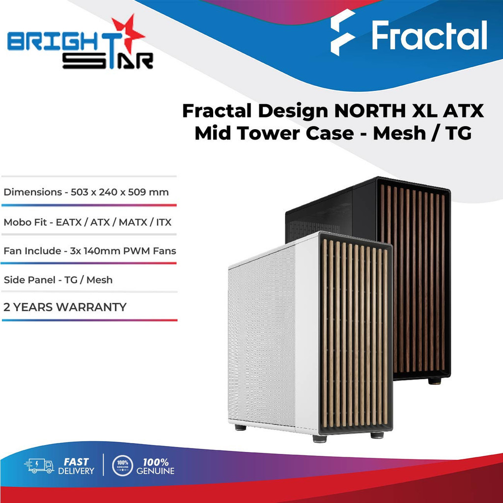 FRACTAL DESIGN NORTH XL ATX PC Case Mesh/Tempered Glass White/Black ...