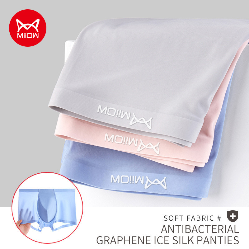 MiiOW 3Pcs Ice Silk Men's Underwear Boxer Men's Underwear Comfortable Fit Senseless Sexy ...