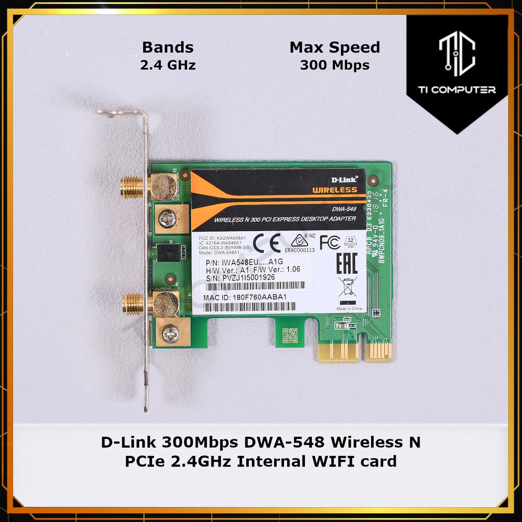 D-Link 300Mbps DWA-548 Wireless N PCIe 2.4GHz Used Internal WIFI card ...