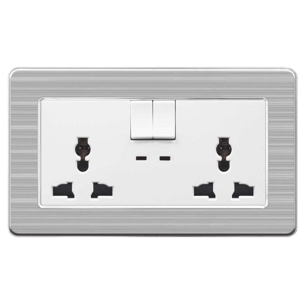 VISWE wall socket 3 pin socket universal socket 13a socket 250V double socket,146*86mm Stainless ...
