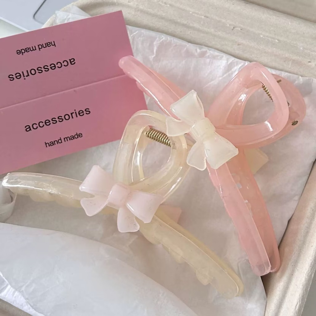 Korean Simple Fresh Bow Grab Clip Hair Volume More Shark Clip Pink ...