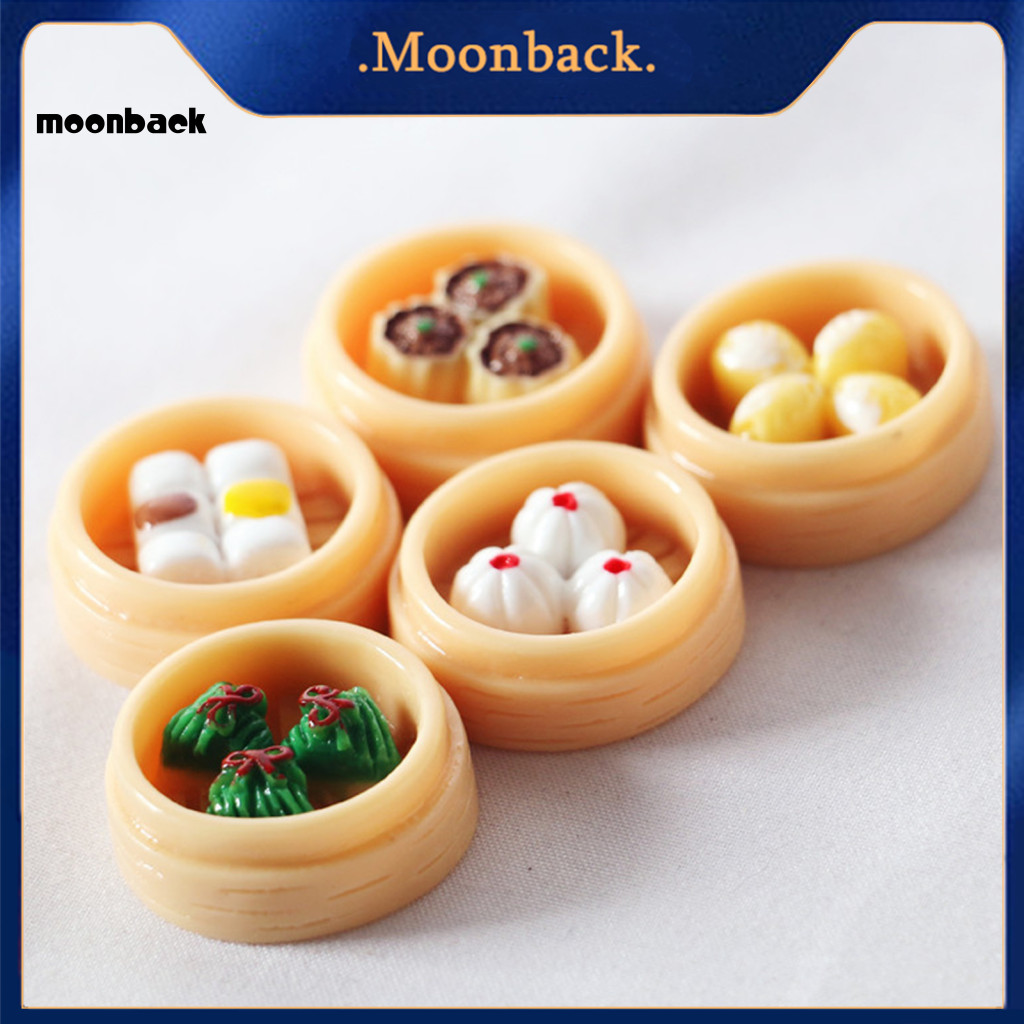 Moon 5Pcs Steamed Buns Model DIY Compact Resin Miniature Food Play ...