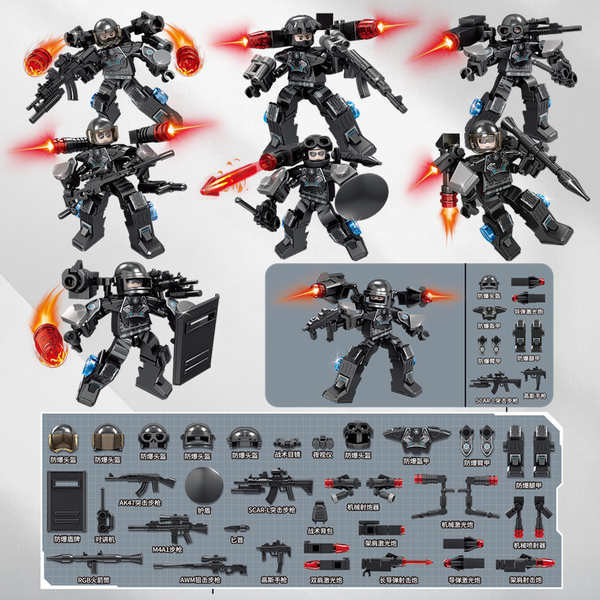 Building blocks military mecha minifigures boys assembling police ...